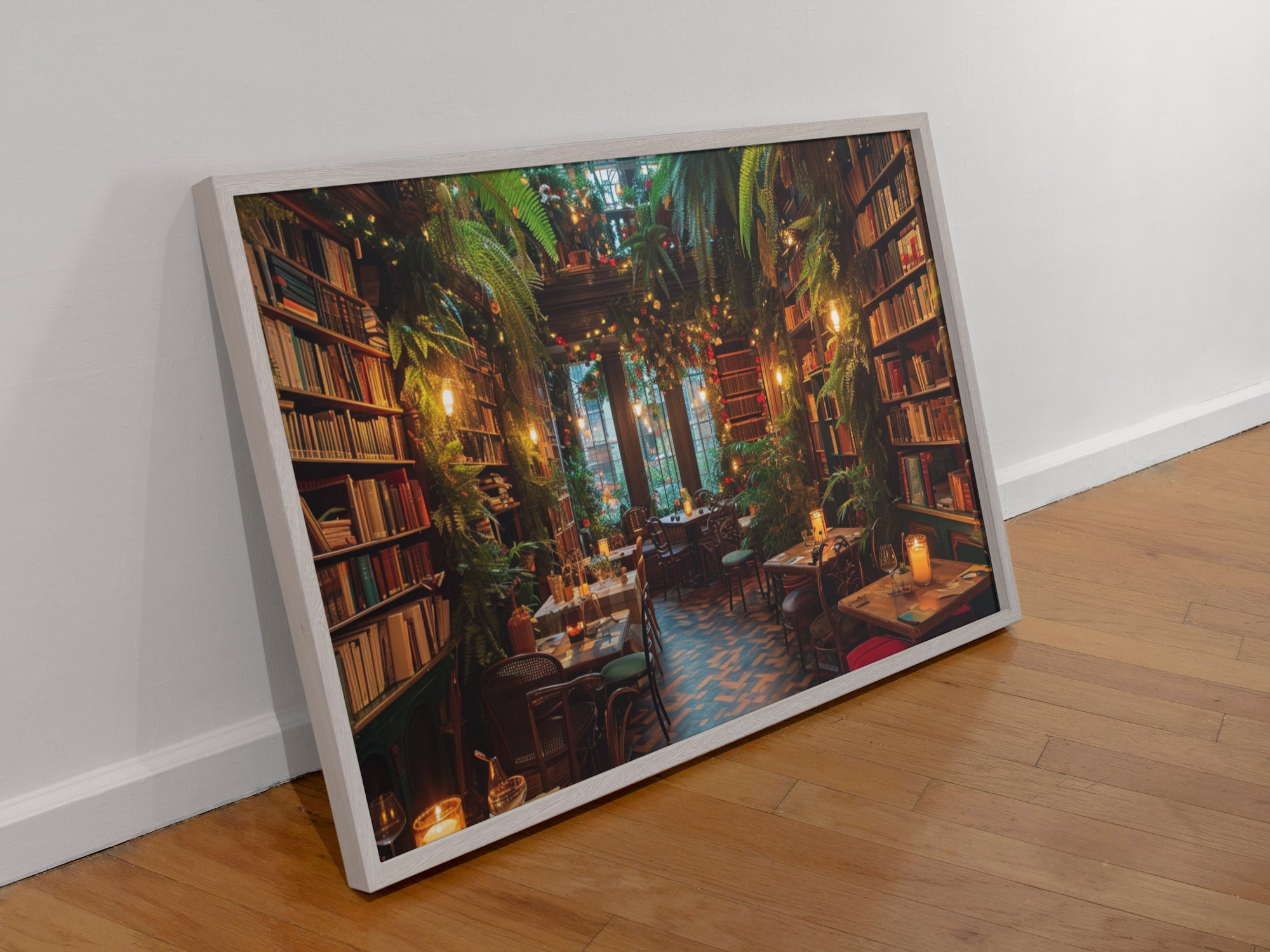 Printable Mystical Library Wall Art - Antique Bookshelves & Greenery ...
