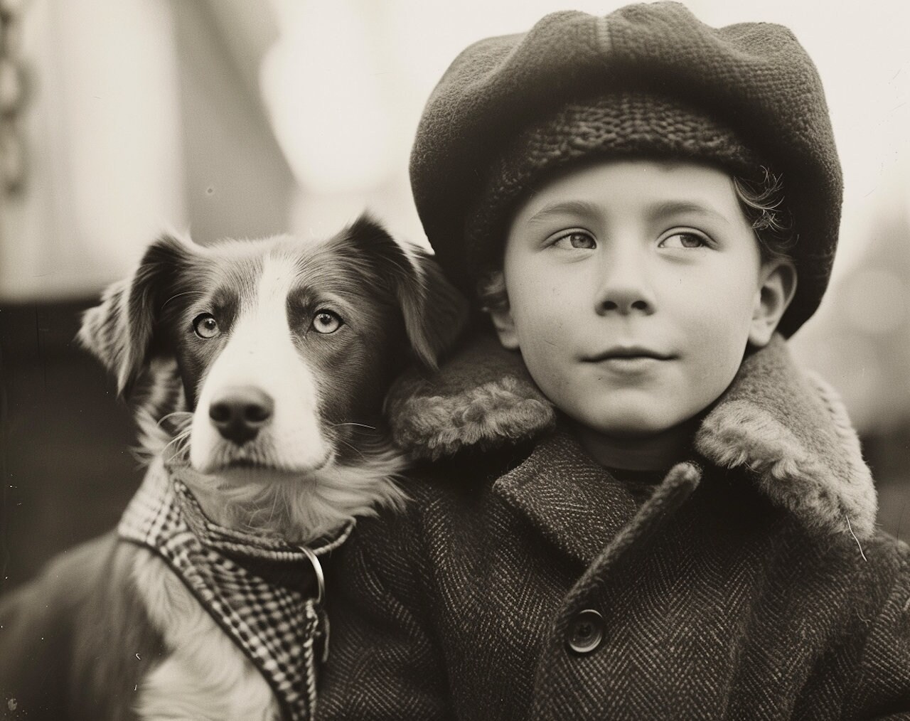 Printable Art Early 1900s Child and Pet Portrait, Classic Black and ...