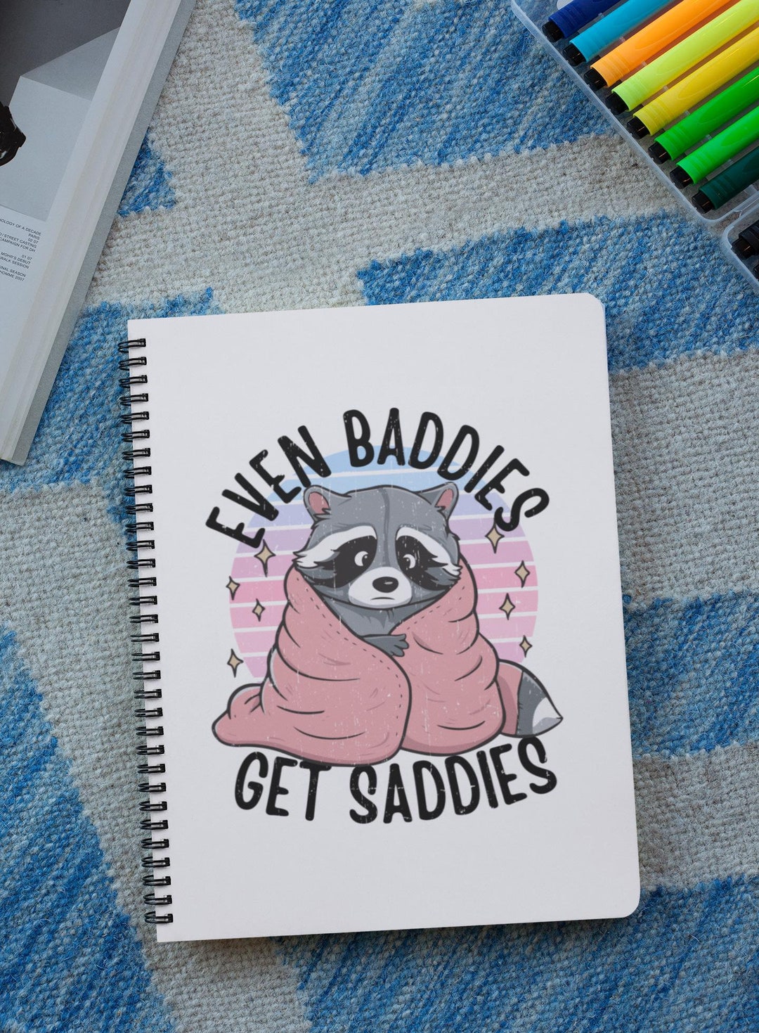 Sad Raccoon Journal Spiral Bound Notebook for Mental Health, Cute Lined ...