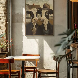 American Gothic Cow Art Print, Grant Wood Inspired Digital Cows With ...