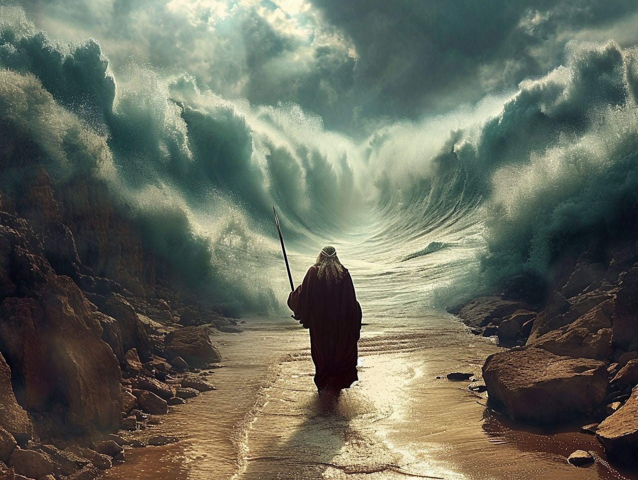 Miracle Artwork Red Sea Passage Painting, Biblical Story Decor ...