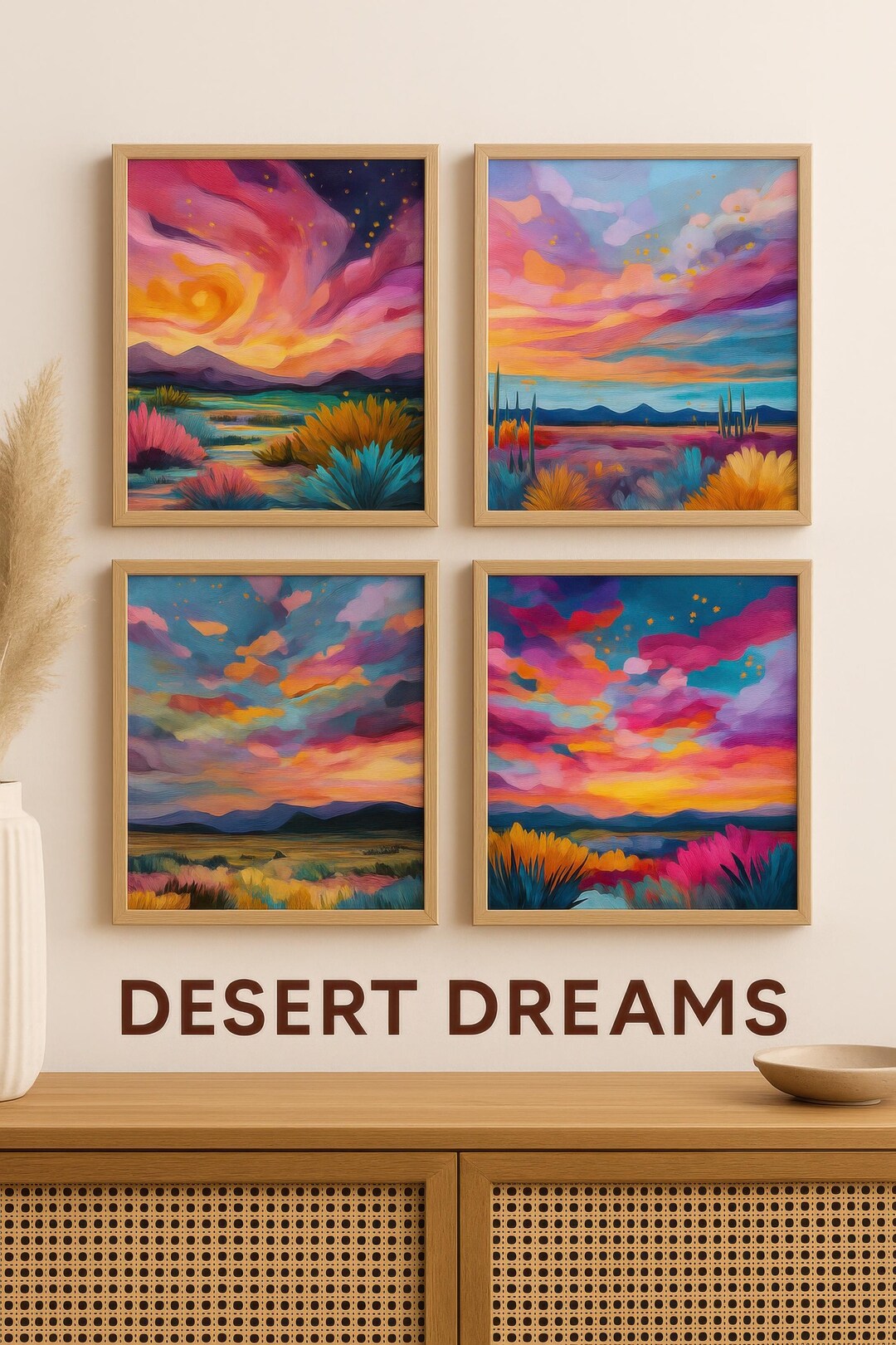 Abstract Desert Sunset Prints Set | Boho Southwestern Wall Art - Etsy