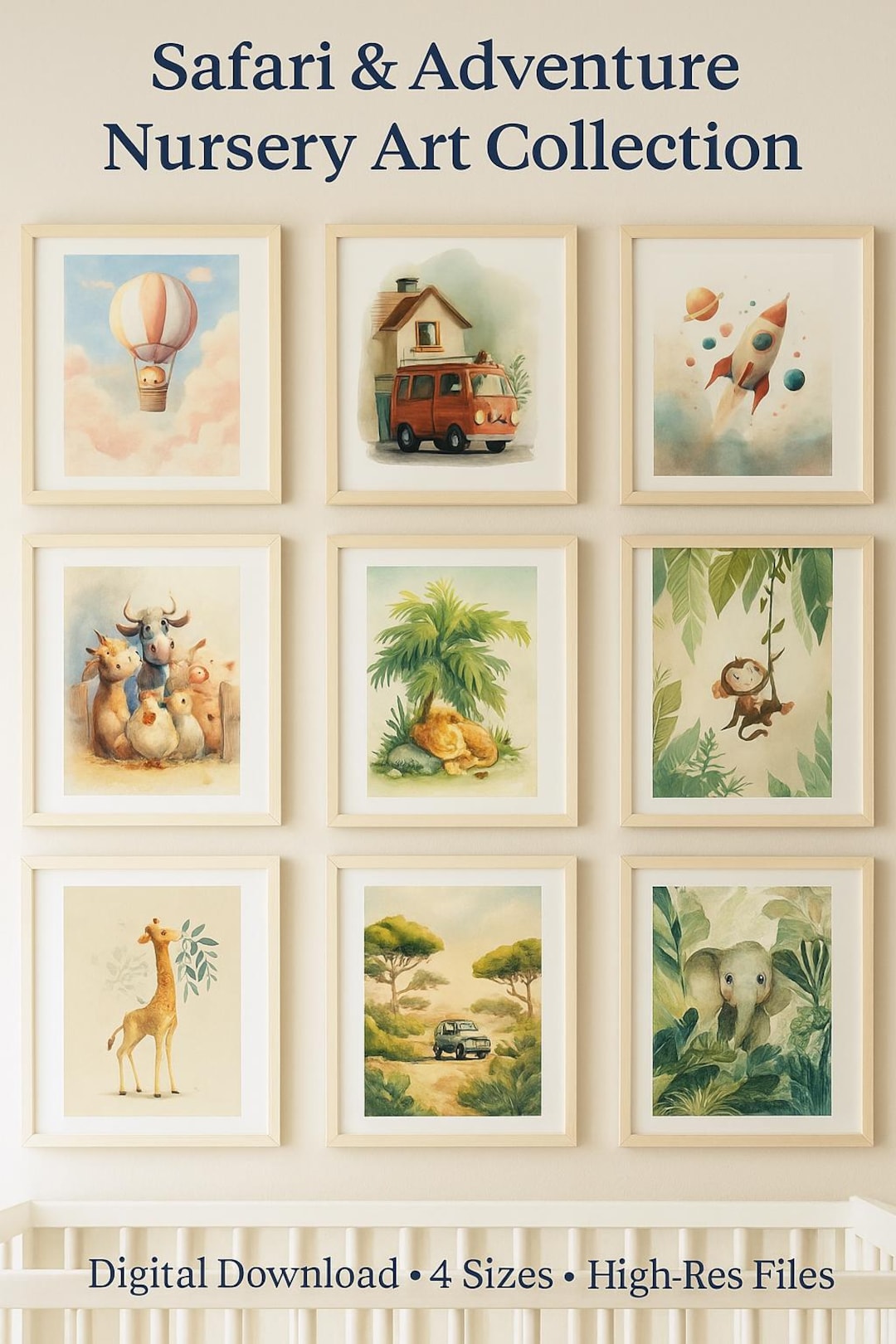 Safari Nursery Wall Art Set – Printable Jungle Animal Baby Room Decor ...