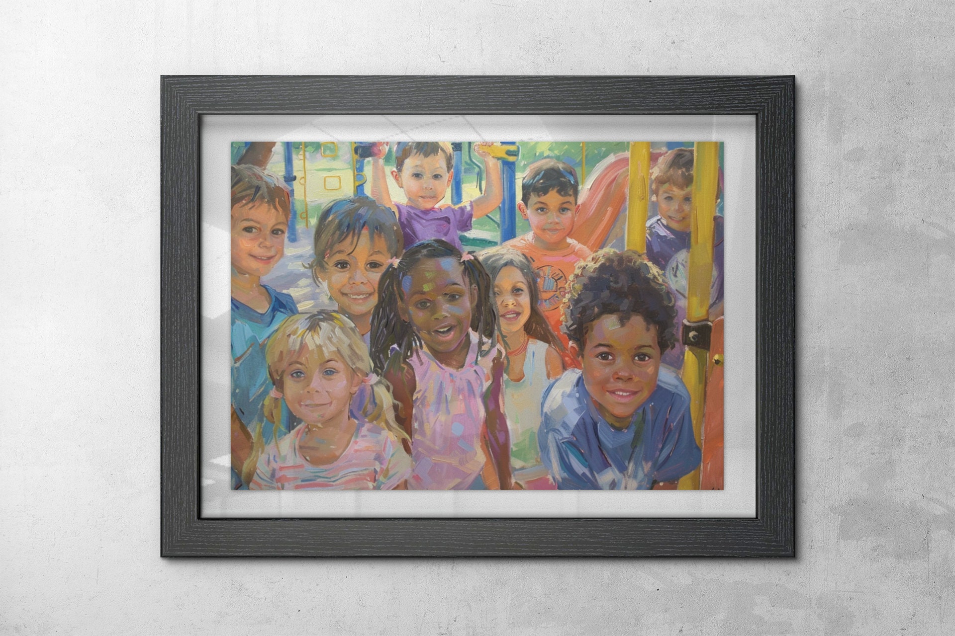 Multicultural Kids Painting: "one Love" Unity Artwork, Framed Classroom ...