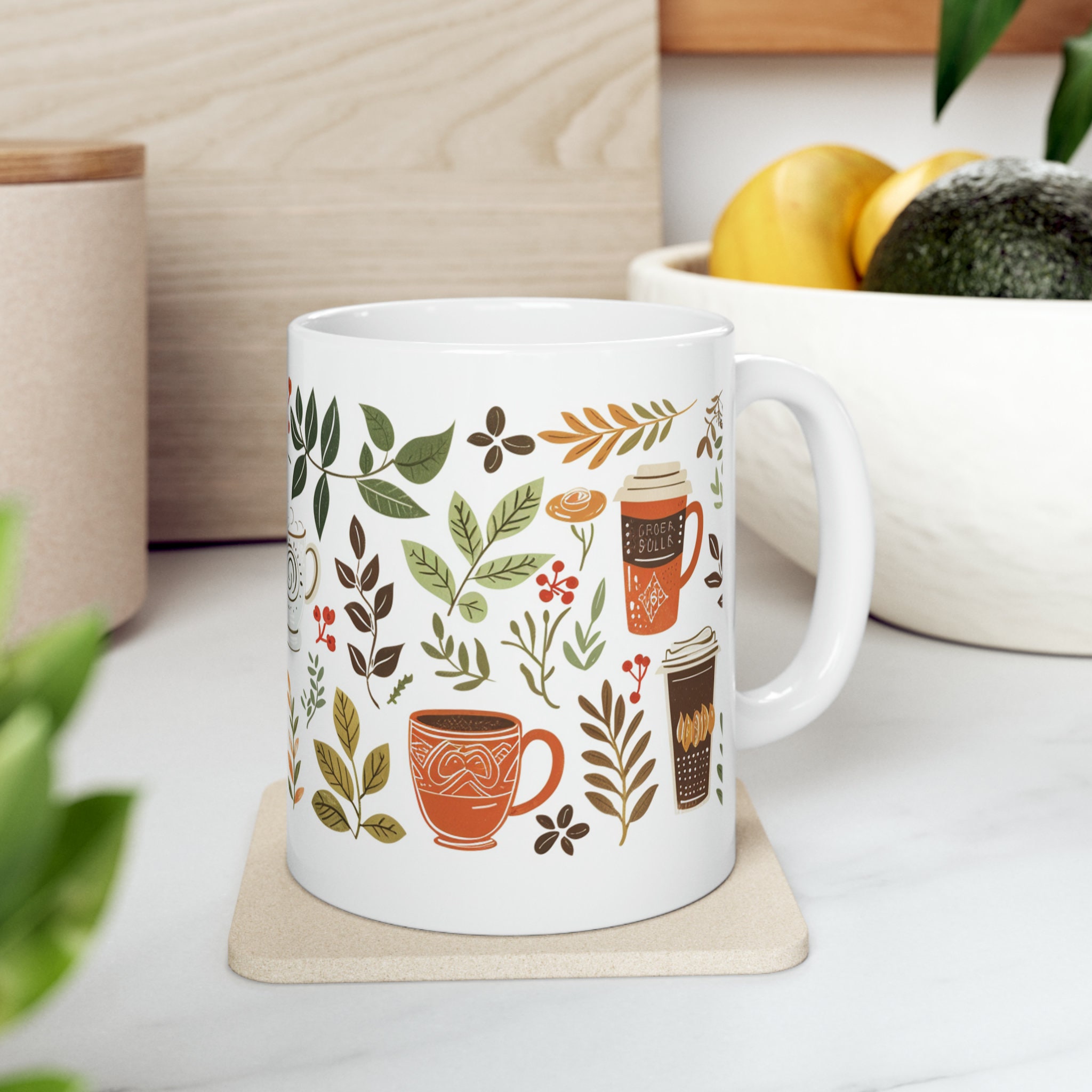 Artisan Coffee Mug With Original Bean and Cup Illustration Perfect for ...