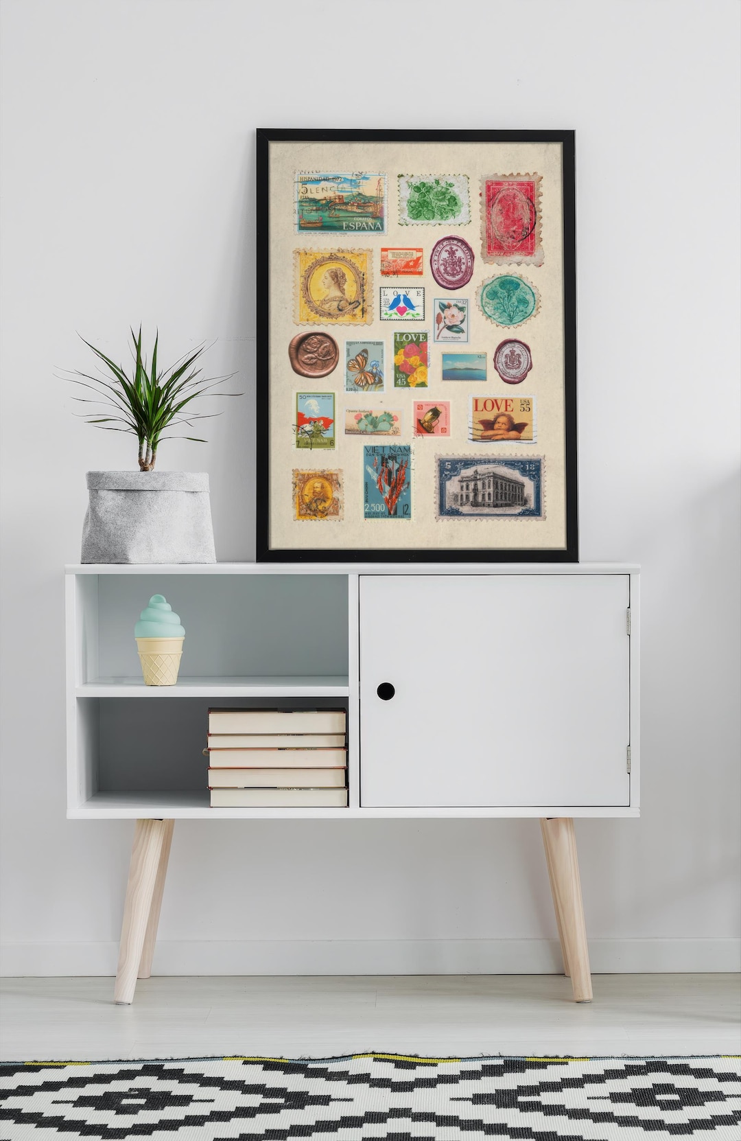 Vintage Stamp Art Poster: Printable Ephemera Collage (canva Template ...