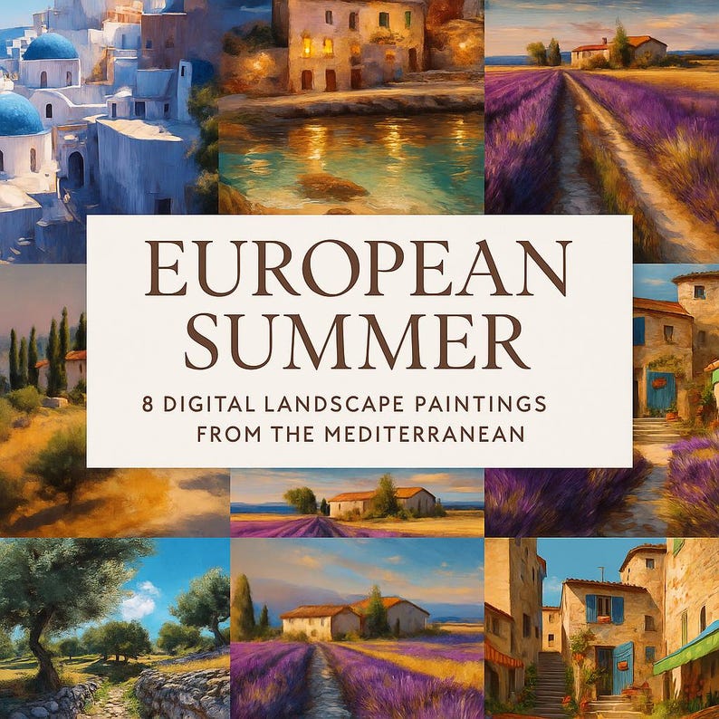 European Summer Wall Art Set – 8 Printable Mediterranean Landscape ...