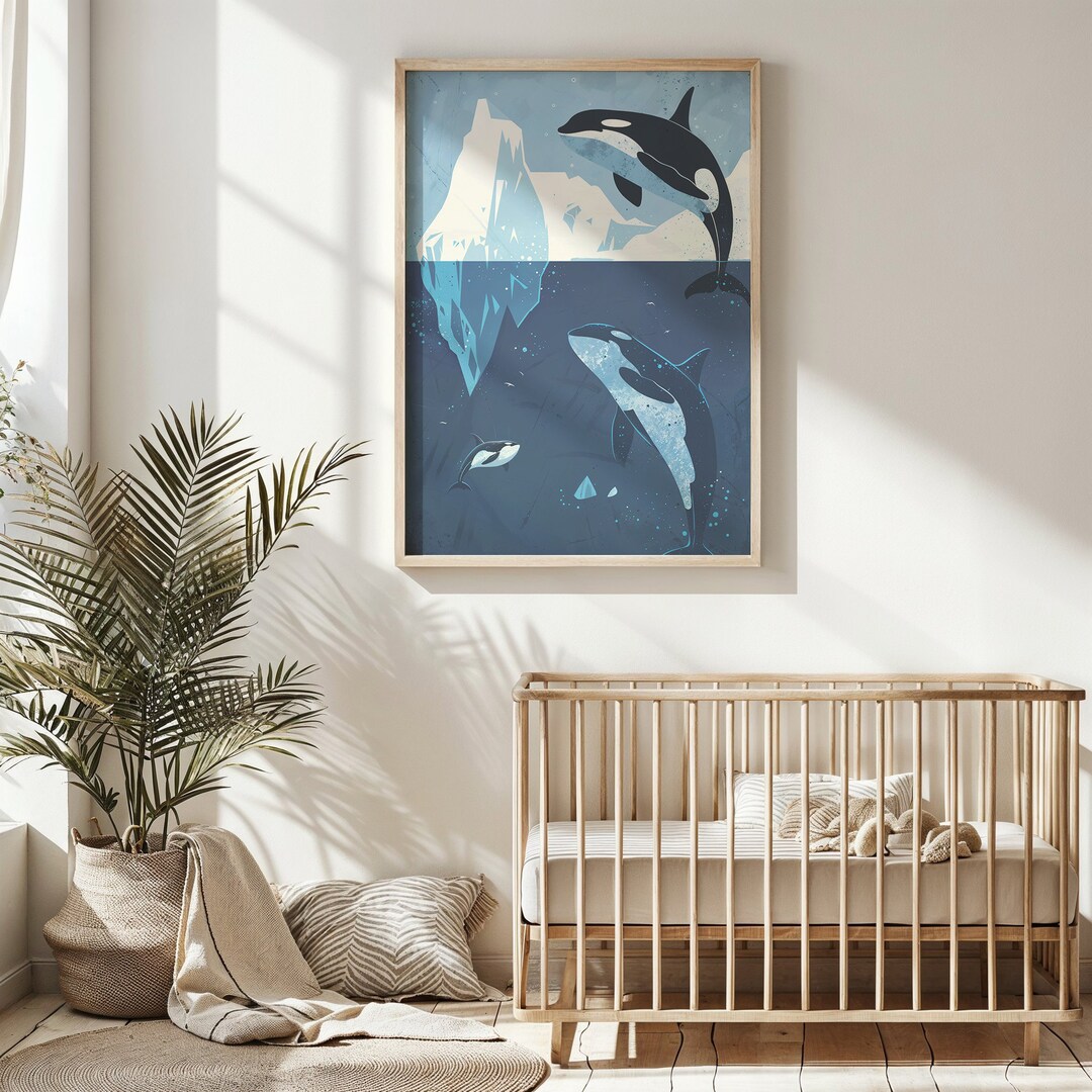 Ocean Orca Family Print, Nursery Wall Art, Kids Marine Life Poster ...