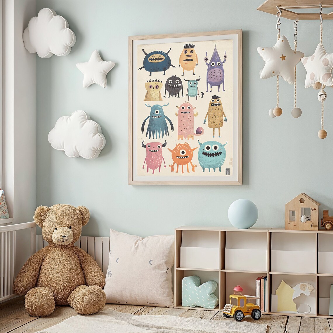 Monster Themed Nursery Wall Art Cute Creatures Kids Posters Set ...