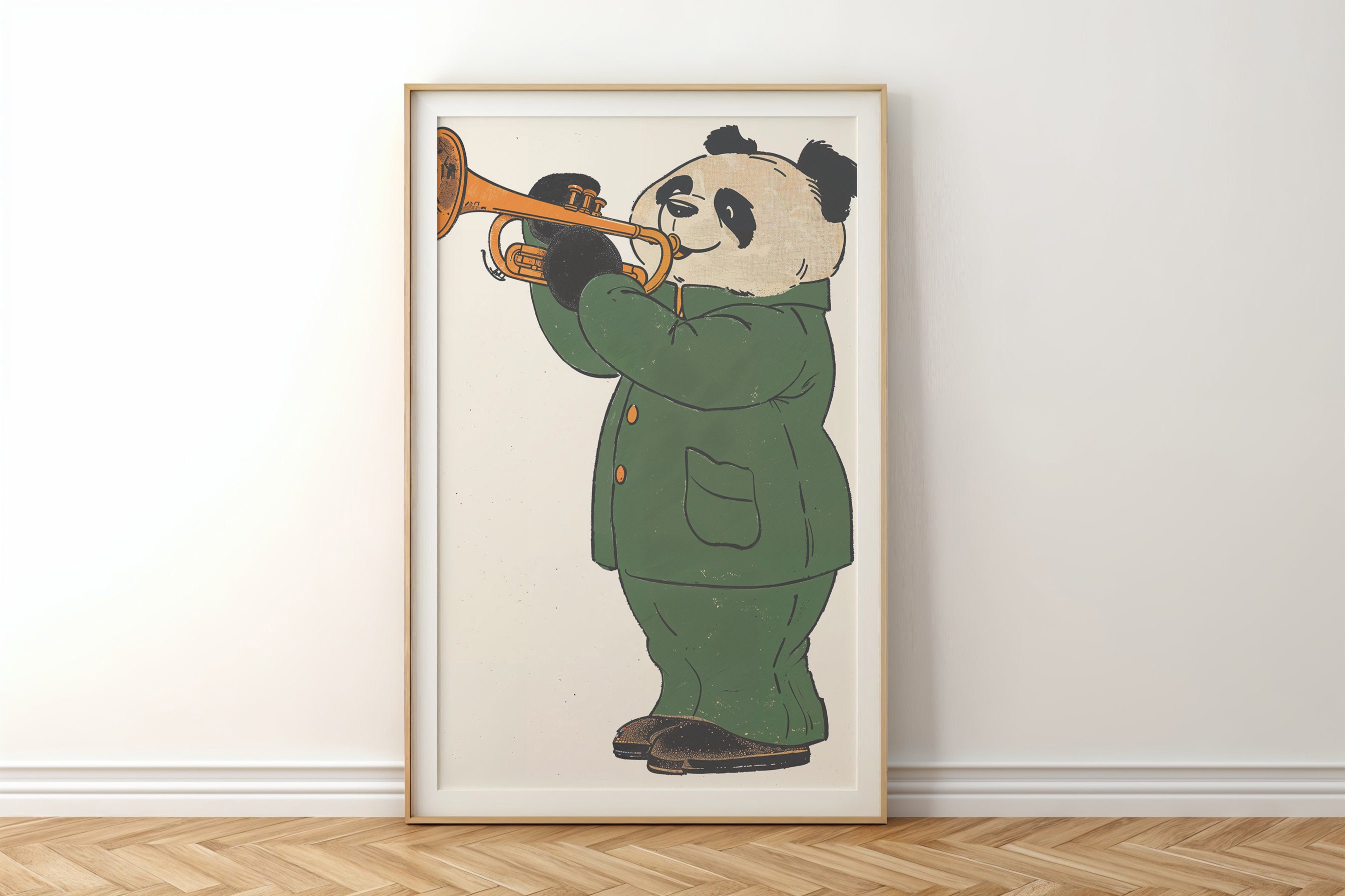 Panda Playing Trumpet Nursery Wall Art, Kids Music Themed Posters ...