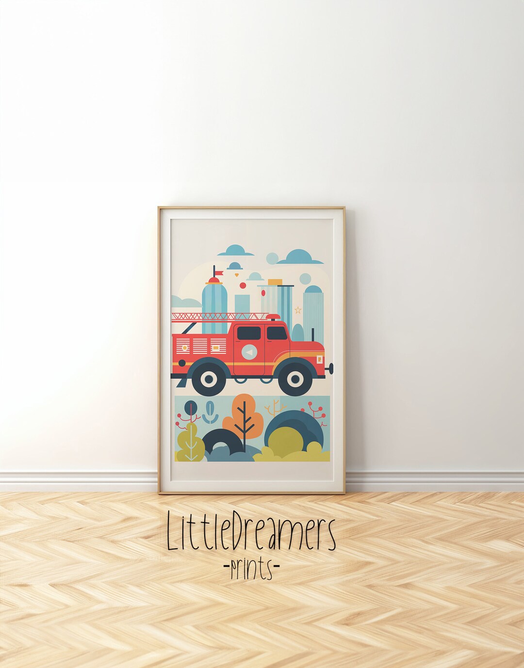 Fire Truck Print, Boys Nursery Wall Art, Kids Fire Engine Poster ...