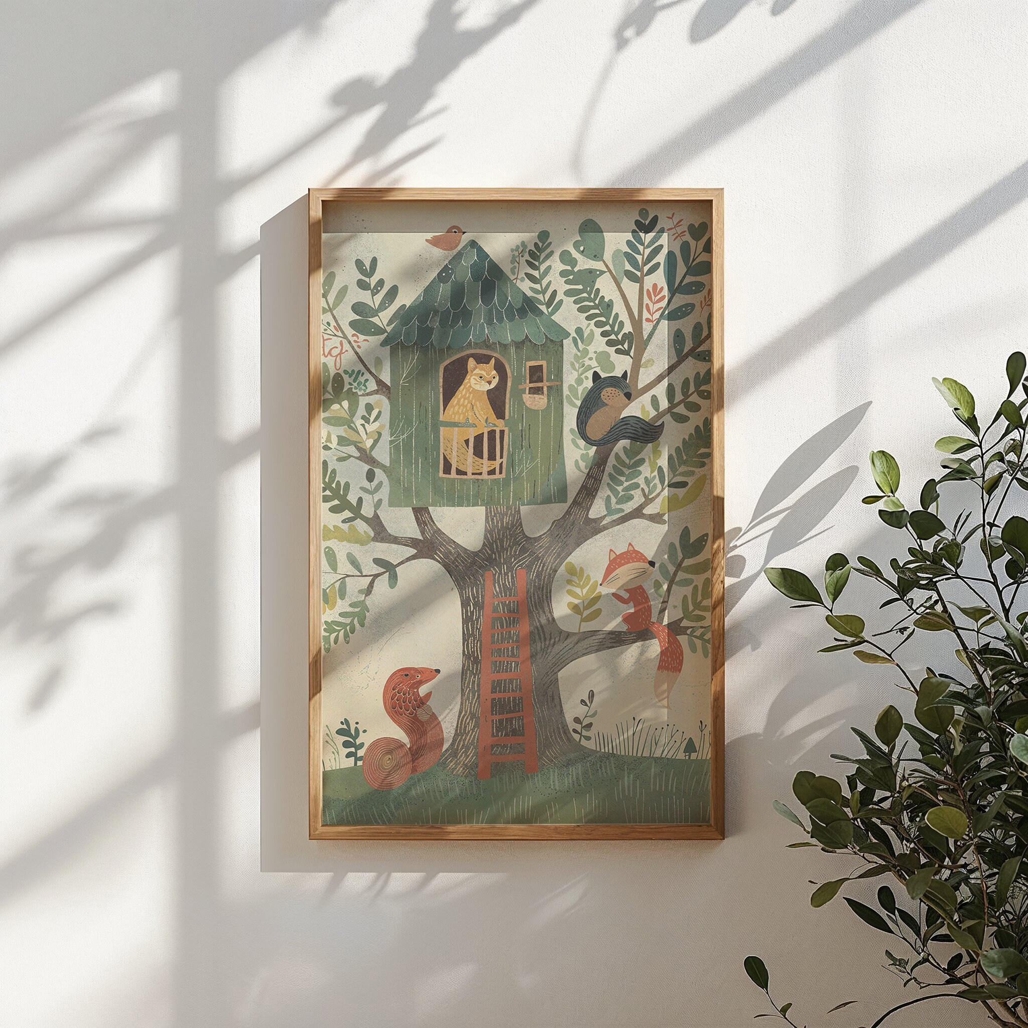 Woodland Animal Treehouse Nursery Wall Art, Kids Forest Friends Poster ...