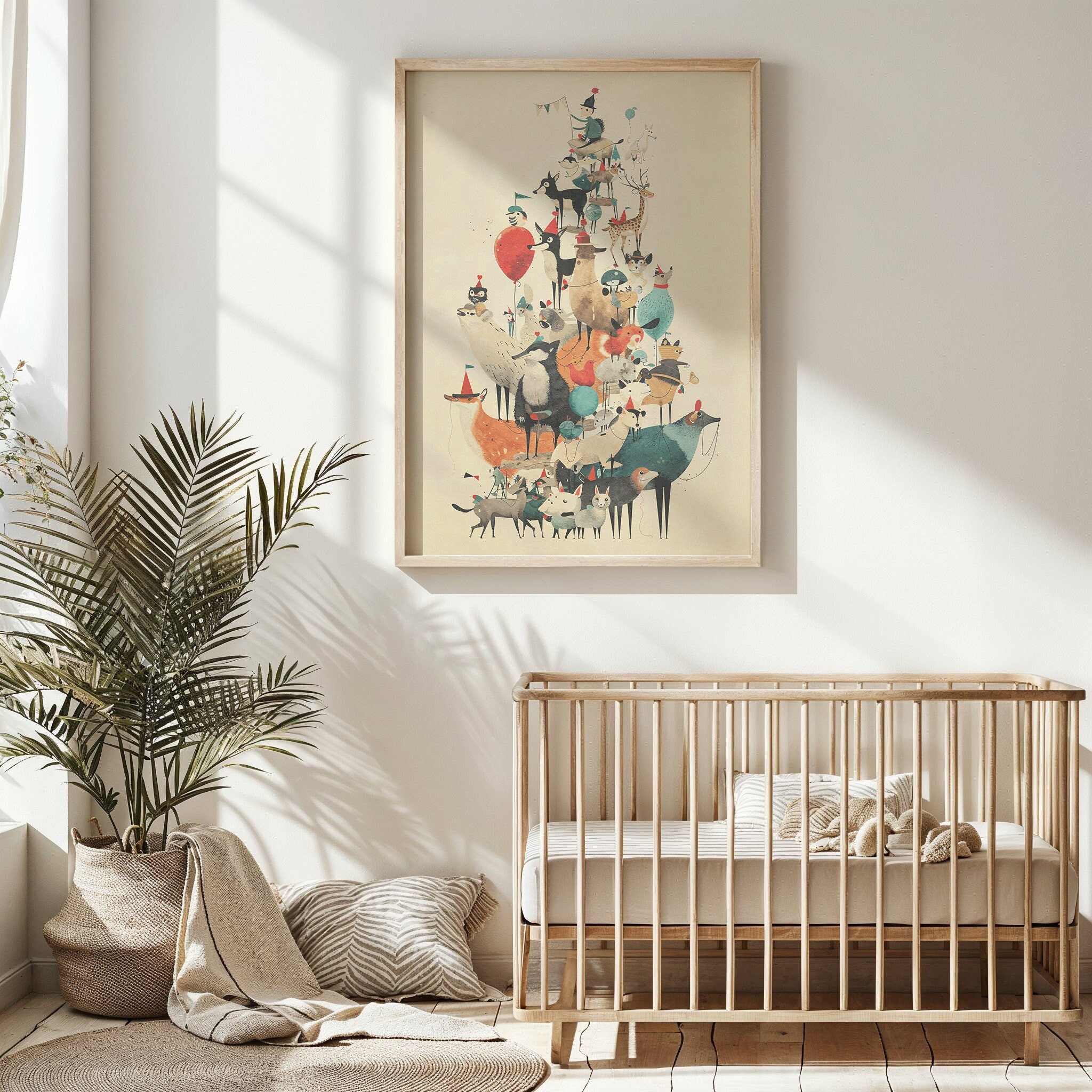 Whimsical Animal Tower Print ~ Nursery Wall Art ~ Eclectic Kids Poster ...