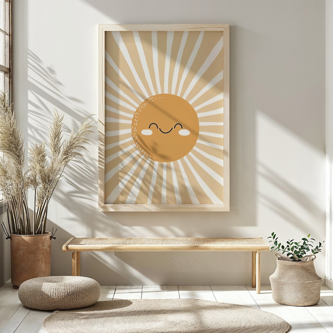Smiling Sun Print, Nursery Wall Art, Kids Room Decor, Whimsical ...