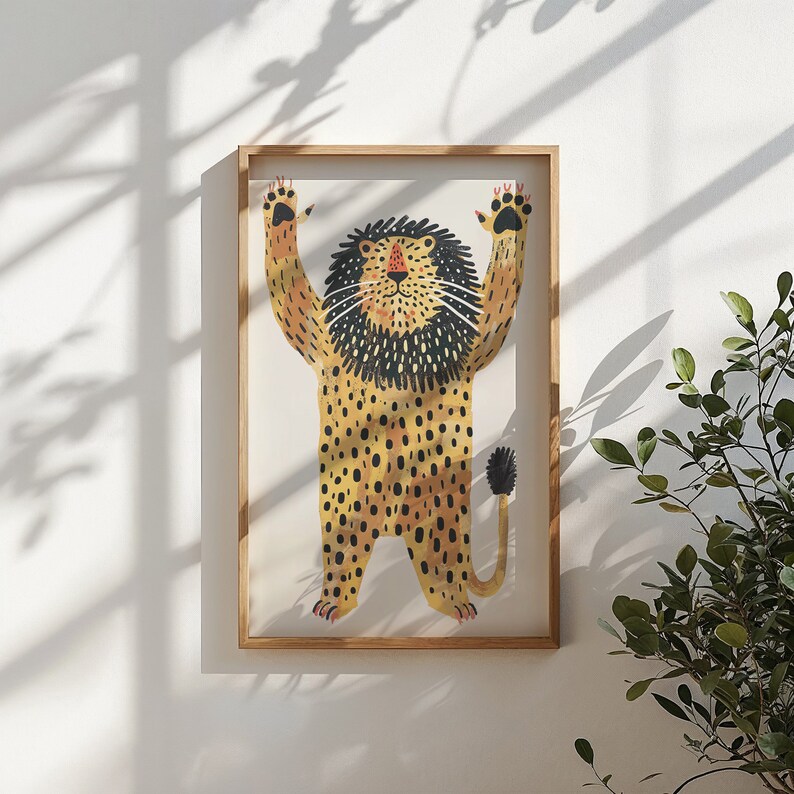 Cheerful Lion Print, Nursery Wall Art, Safari Animal Kids Poster ...