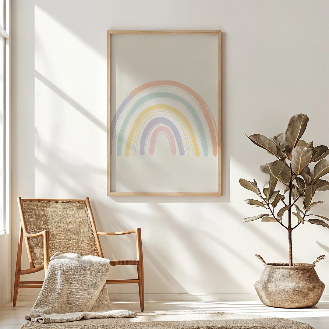 Pastel Rainbow Printable Nursery Wall Art, Modern Kids Room Decor ...