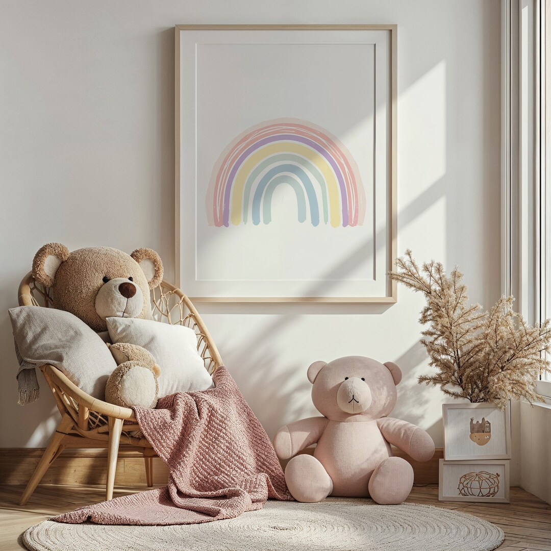 Pastel Rainbow Printable Nursery Wall Art, Kids Room Decor Watercolor ...