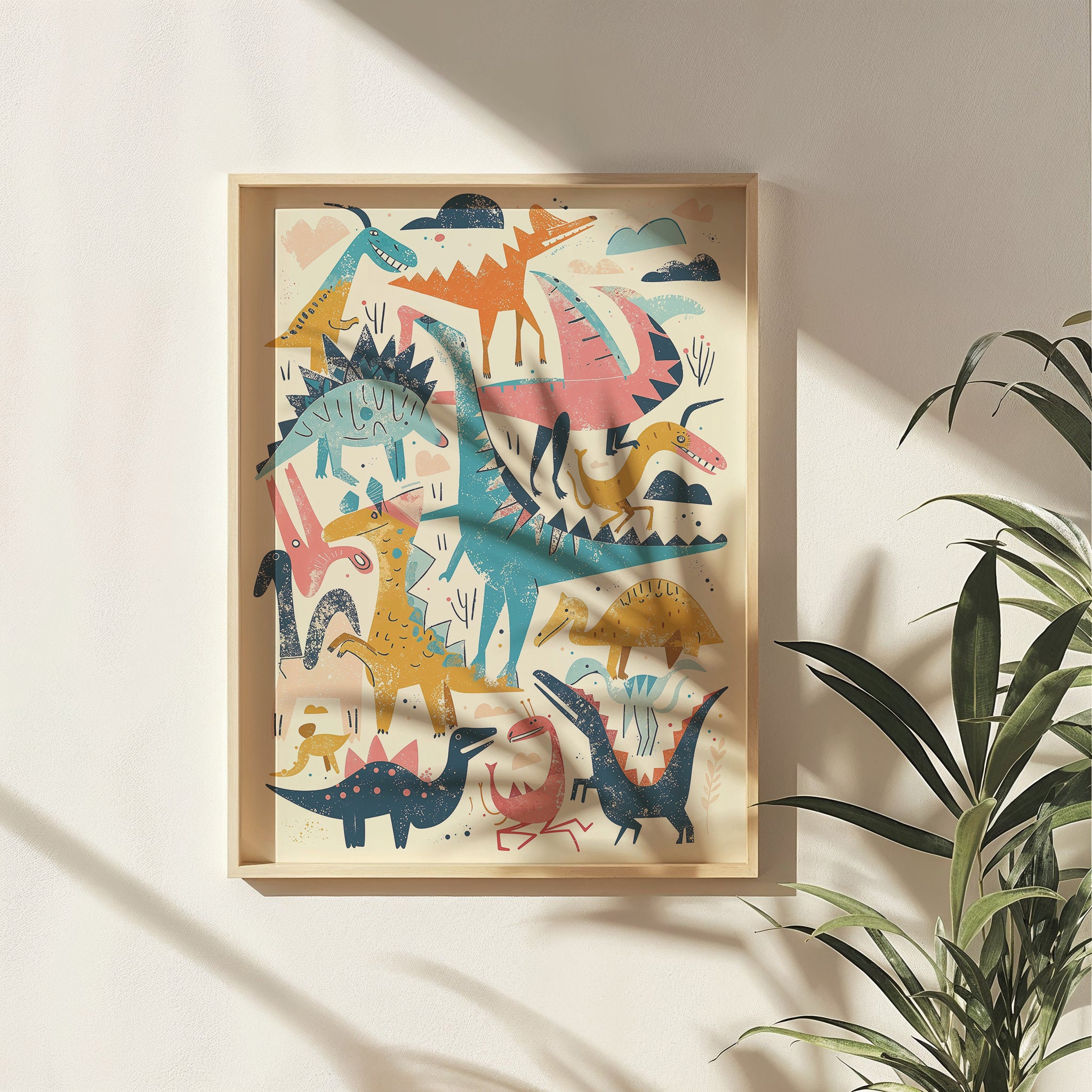 Dinosaur Nursery Wall Art Kids Room Decor Playful Dinosaurs Poster Set ...