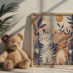 Whimsical Cat Print, Nursery Wall Art, Kids Room Decor, Animal Posters ...