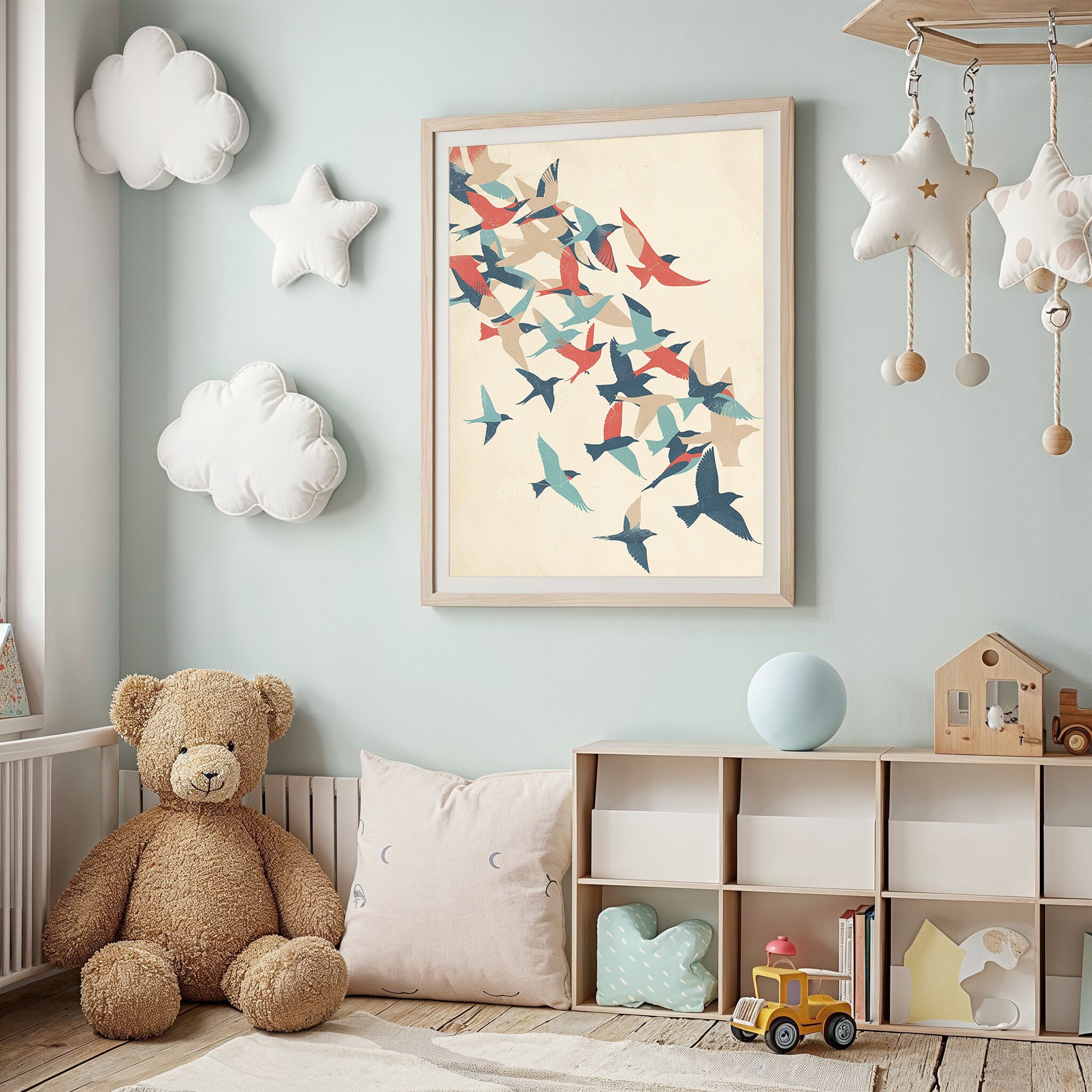Bird Flock Print Nursery Wall Art Kids Posters Decor Printable Instant ...