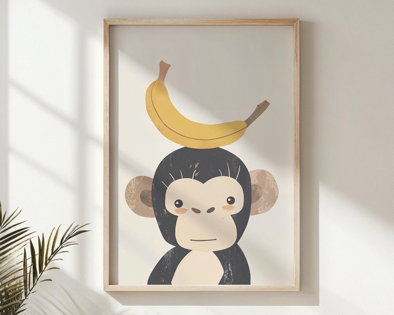 Monkey and Banana Nursery Wall Art, Kids Room Decor, Animal Theme ...