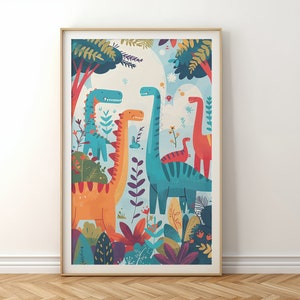 Dinosaur Nursery Wall Art Kid Dinosaur Print Colorful Prehistoric Theme ...