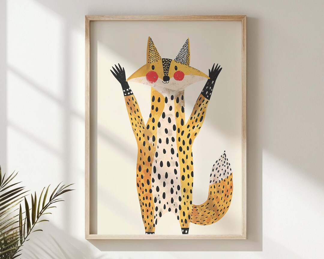 Cheerful Fox Print Nursery Wall Art, Kids Room Decor, Animal Poster ...