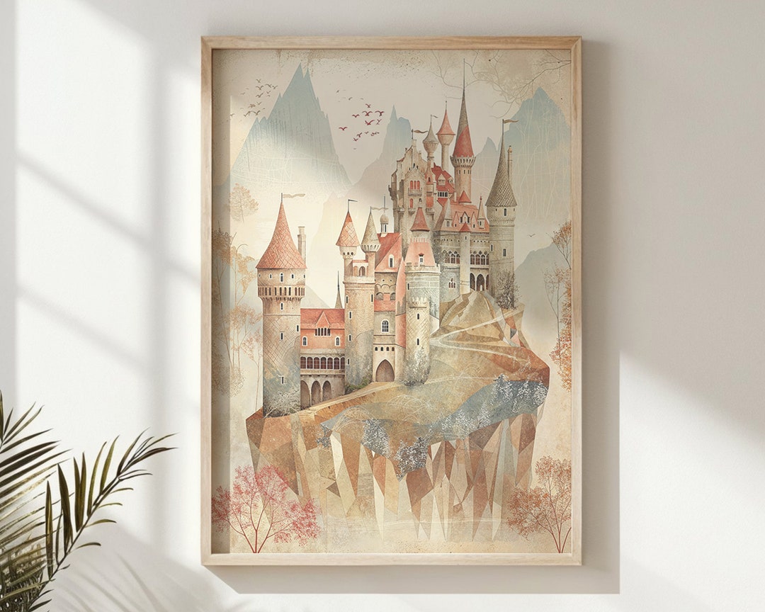 Fairytale Castle Print Nursery, Wall Art Kids Poster Enchanted Kingdom ...