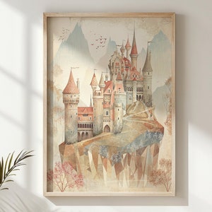 Fairytale Castle Print Nursery, Wall Art Kids Poster Enchanted Kingdom ...