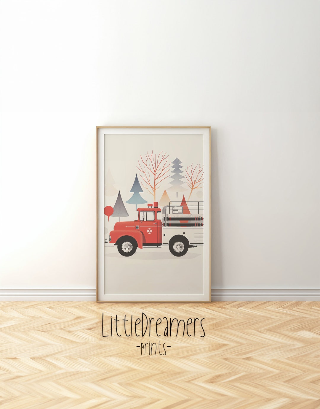 Fire Truck Print, Nursery Wall Art, Kids Room Decor, Vintage Vehicle ...