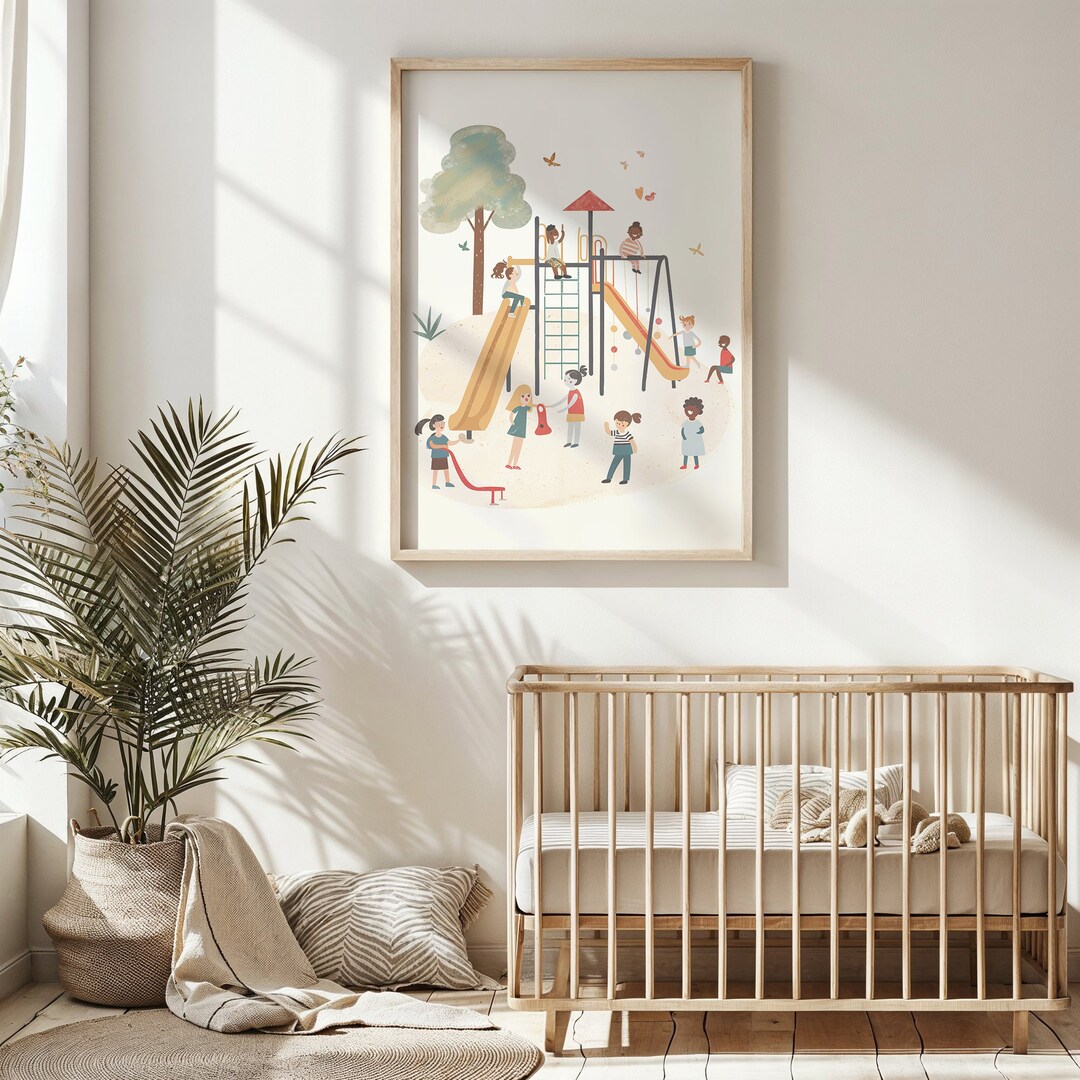 Playground Fun Printable, Children Playing Illustration, Nursery Wall ...