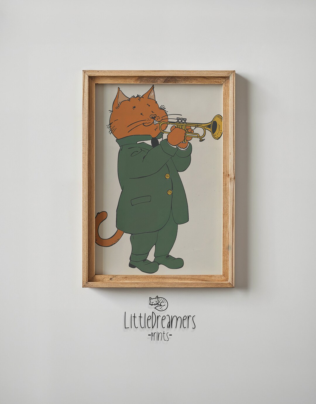 Cat Playing Trumpet Nursery Wall Art Print, Kids Music Themed Poster ...