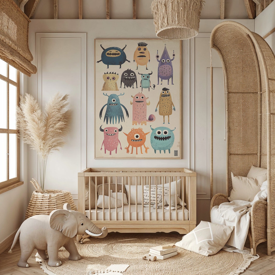 Monster Themed Nursery Wall Art Cute Creatures Kids Posters Set ...
