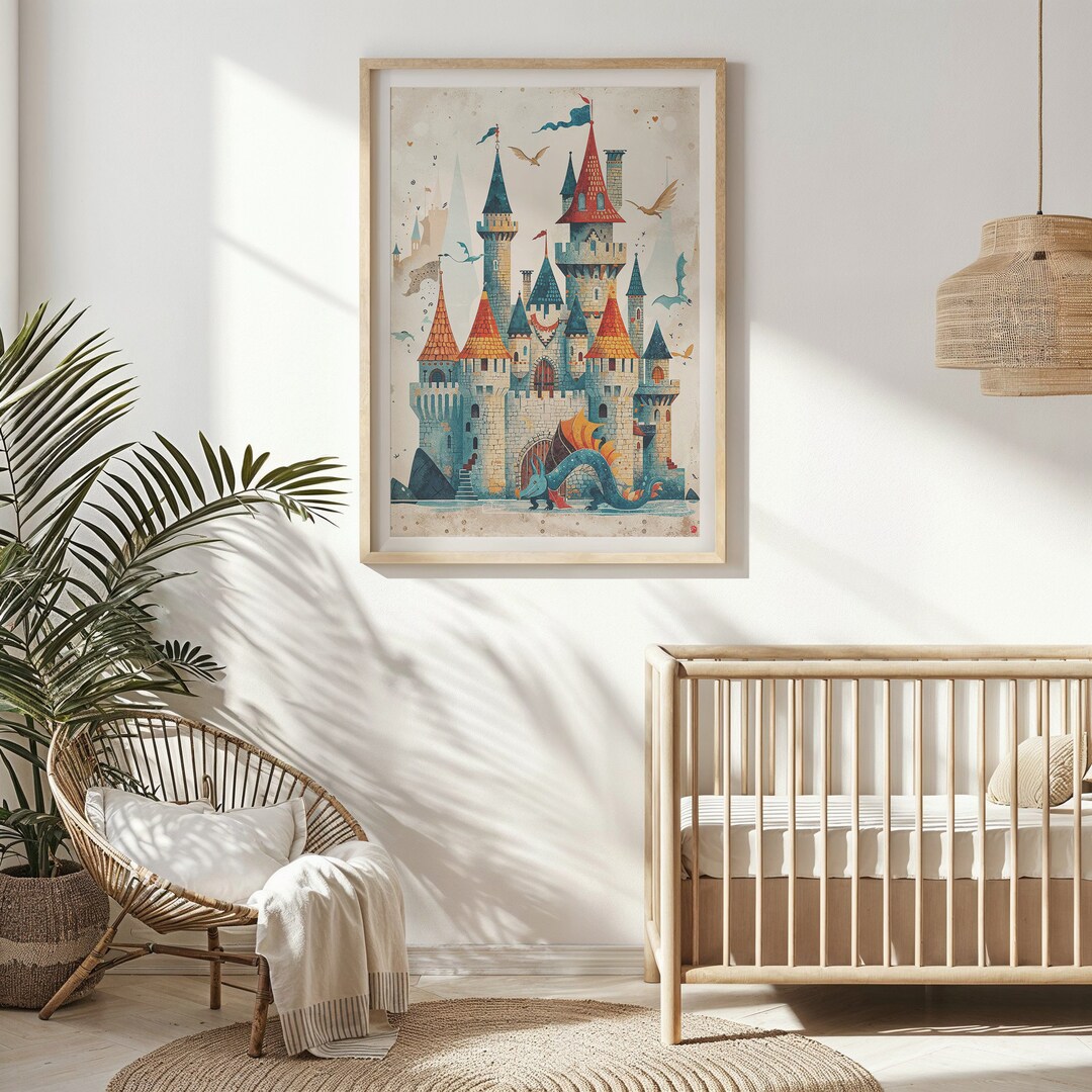 Fantasy Castle and Dragon Print ~ Nursery Wall Art ~ Kids Posters Decor ...
