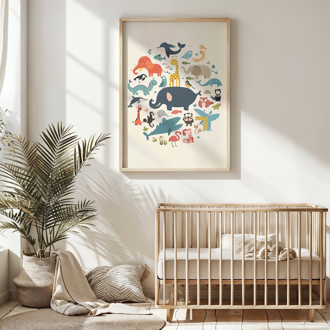 Safari Animal Nursery Wall Art, Kids Zoo Animals Posters Decor ...