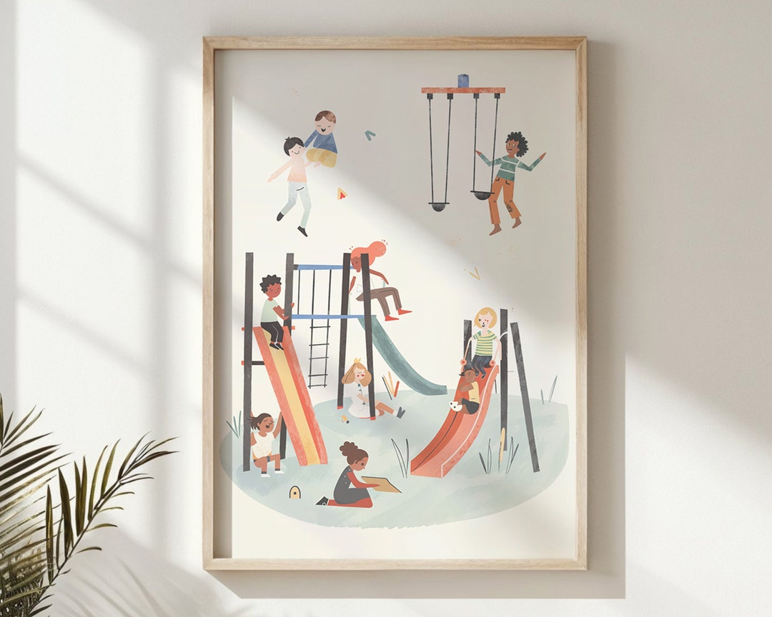 Children Playing Playground Print Nursery Wall Art Kids Playtime Poster ...