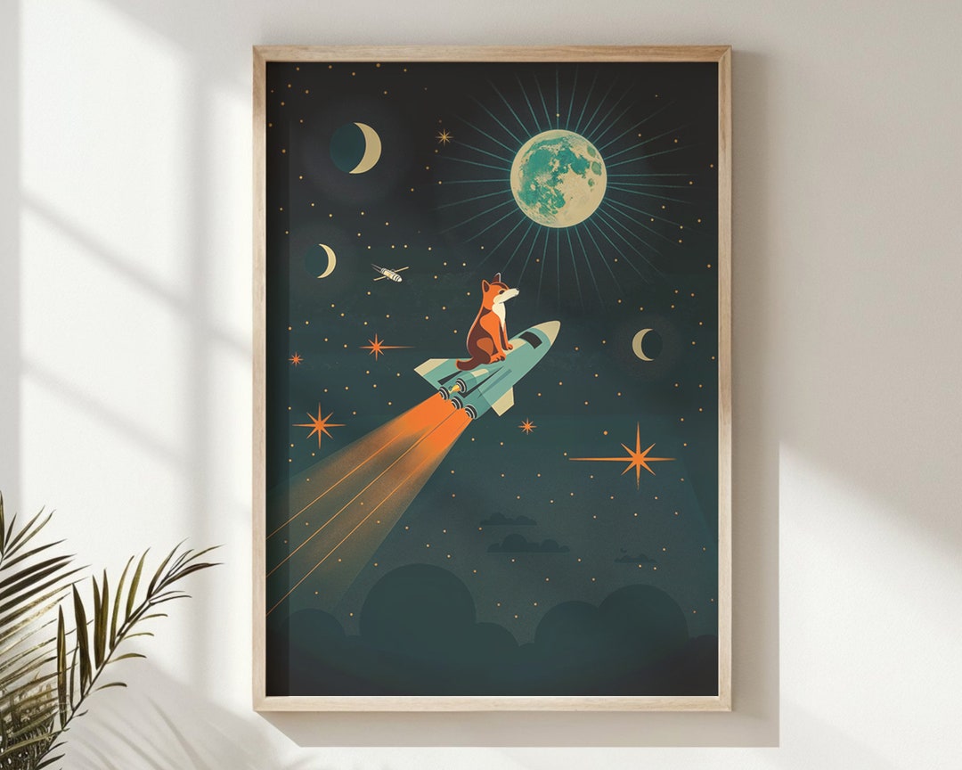 Space-themed Nursery Wall Art, Kids Rocket Ship Poster, Printable ...