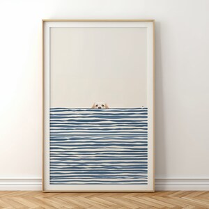 Peeking Puppy Print, Navy Stripes Nursery Wall Art, Kids Room Dog ...