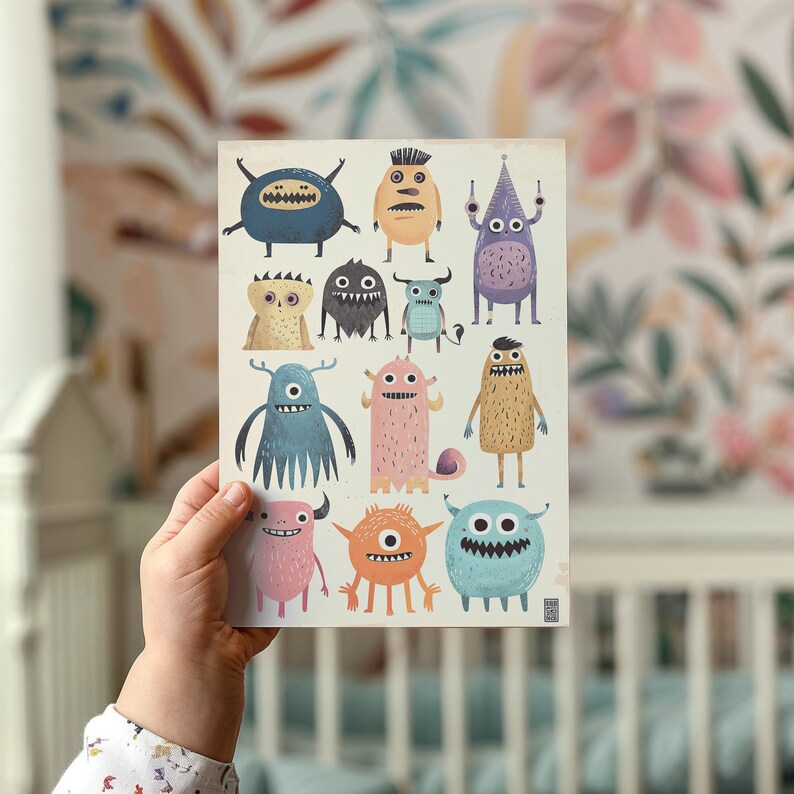 Monster Themed Nursery Wall Art Cute Creatures Kids Posters Set ...