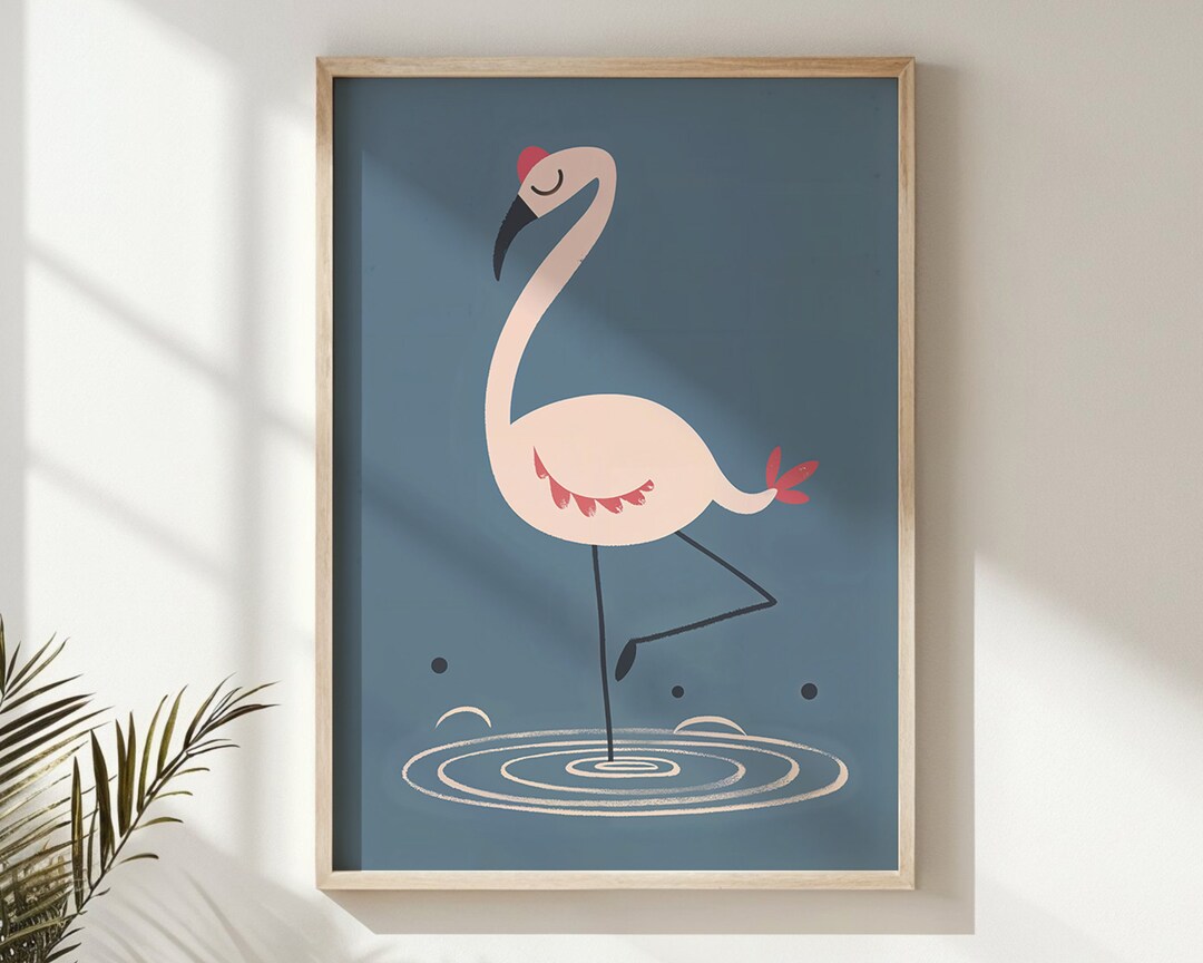 Flamingo Nursery Wall Art, Kids Poster Printable Pink Bird Decor Water ...