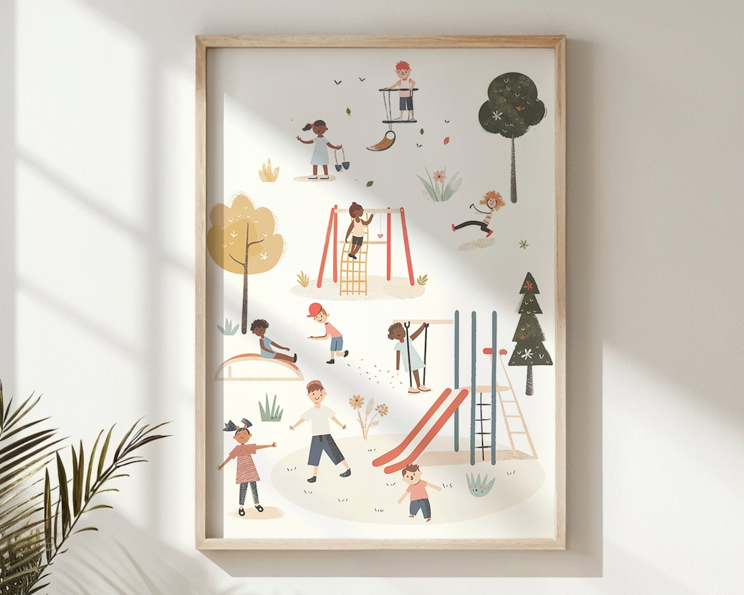 Playground Fun Printable, Nursery Wall Art, Children Playing Poster ...