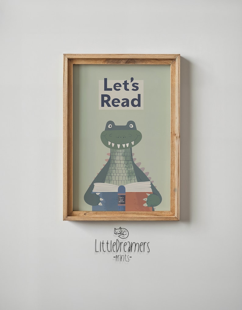 Crocodile Reading Print, Nursery Wall Art, Kids Educational Poster ...