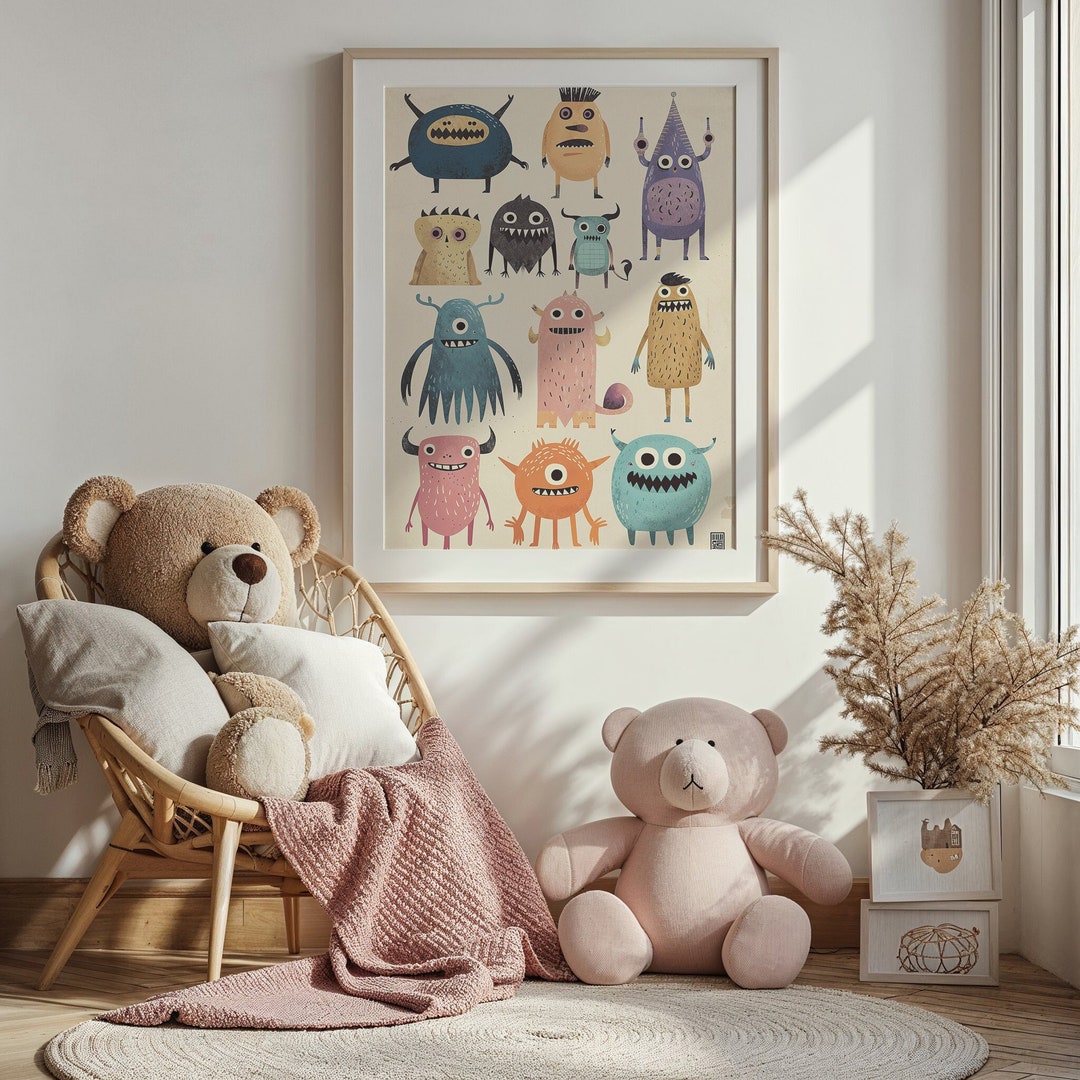 Monster Themed Nursery Wall Art ~ Cute Creatures Kids Posters Set ...