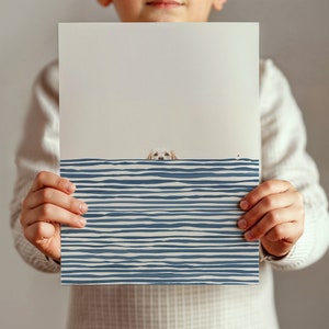 Peeking Puppy Print, Navy Stripes Nursery Wall Art, Kids Room Dog ...