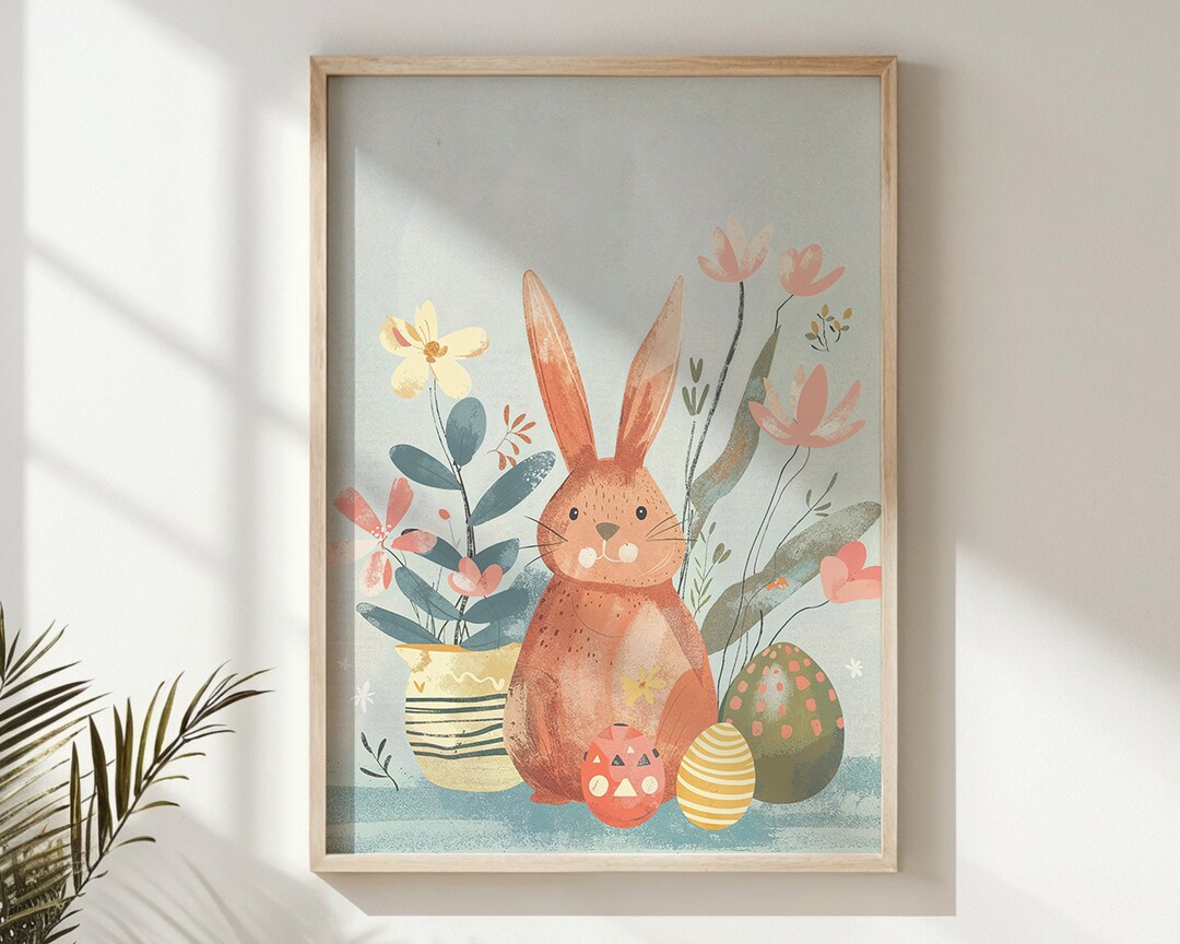 Easter Bunny Printable Nursery Wall Art Spring Rabbit Poster Kids Room ...