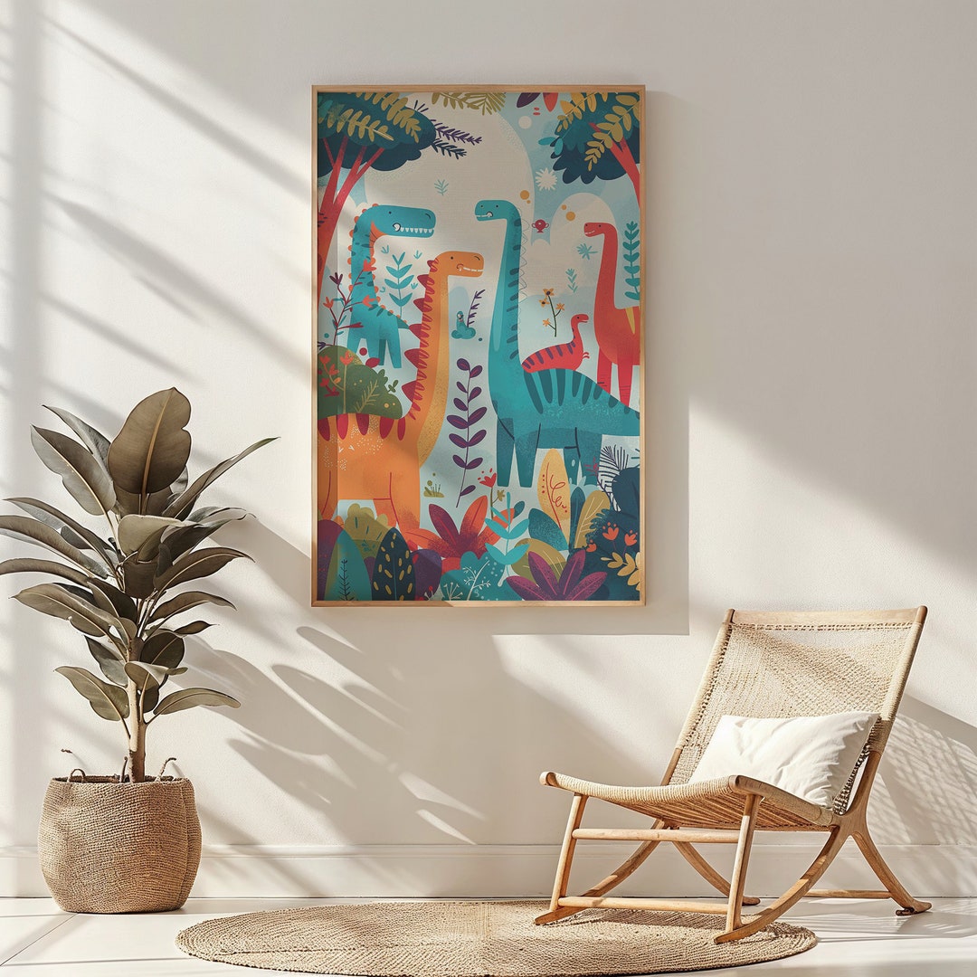 Dinosaur Nursery Wall Art Kid Dinosaur Print Colorful Prehistoric Theme ...