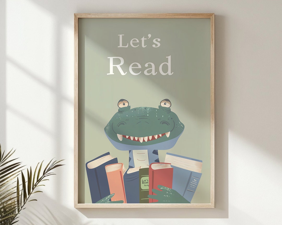Reading Dinosaur Printable, Kids Nursery Wall Art, Bookish Decor Gift ...