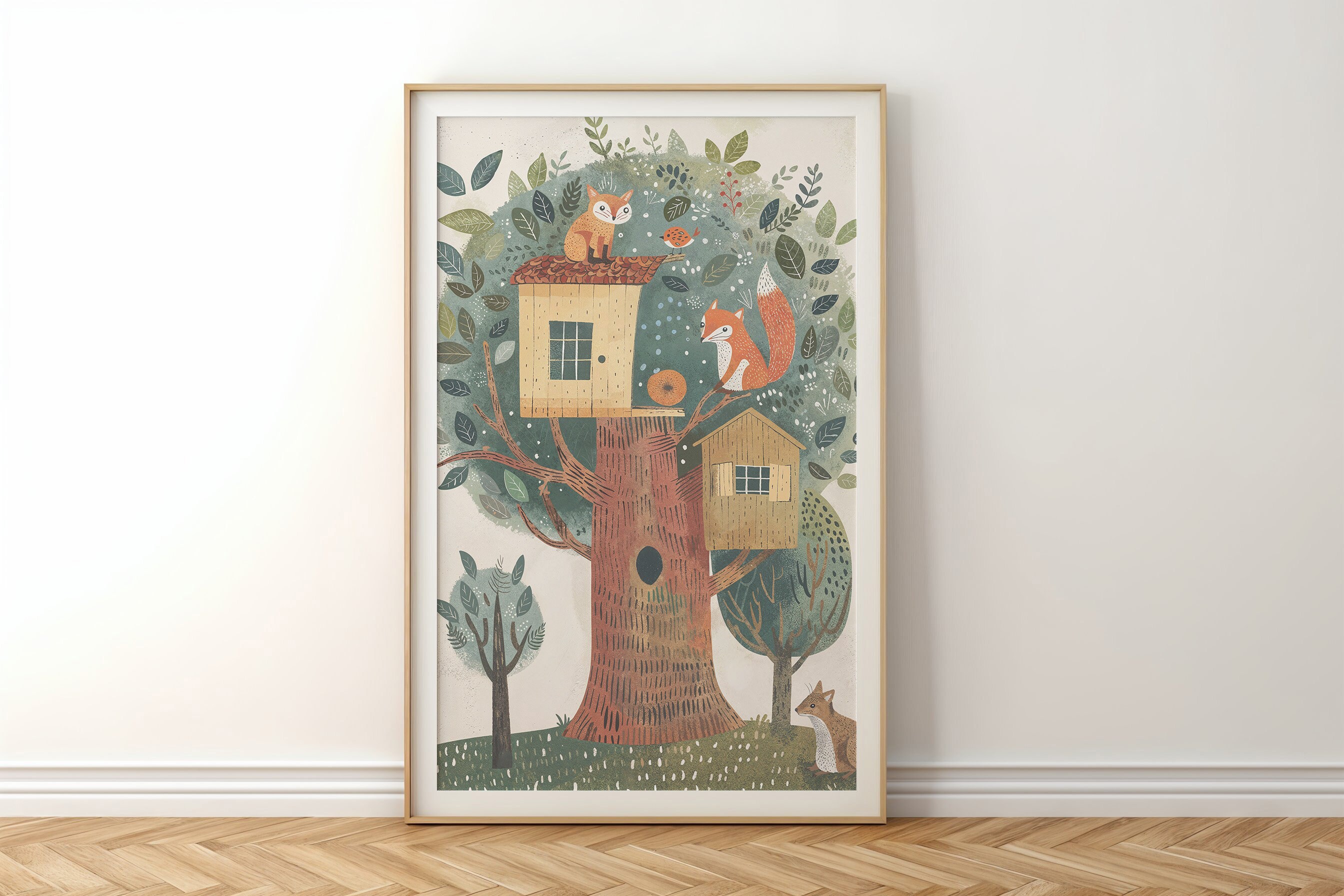 Woodland Fox Treehouse Printable, Nursery Wall Art Kids Forest Animal ...