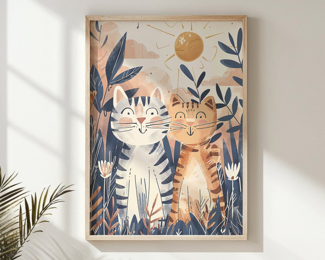 Whimsical Cat Print, Nursery Wall Art, Kids Room Decor, Animal Posters ...