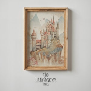 Fairytale Castle Print Nursery, Wall Art Kids Poster Enchanted Kingdom ...